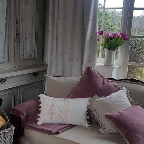 French Faded Roses Linen Fabric – Rose and Foxgloves