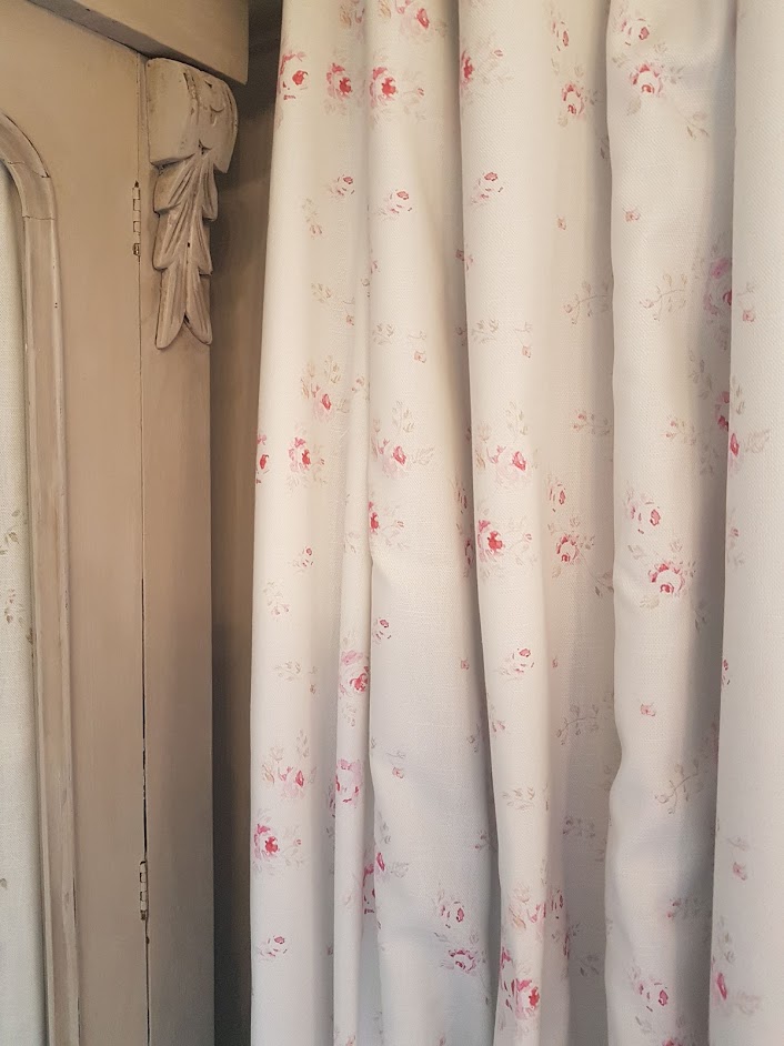 French Faded Roses Linen Fabric - Rose and Foxgloves