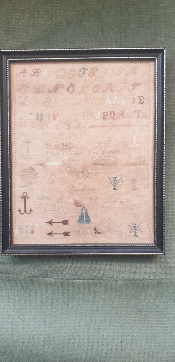 Small Antique Embroidered Framed Sampler 1892 Size 16.5cm by 10cm ...